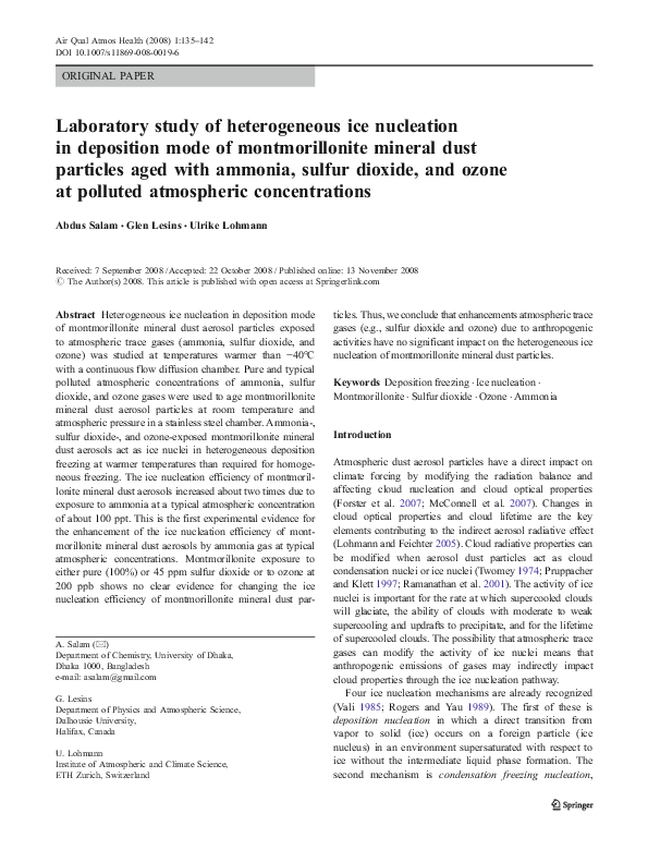 (PDF) Effects of Trace Gases on Ice Nucleation in Dust