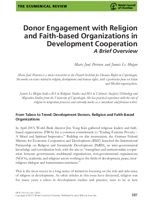 (PDF) Donor Engagement with Religion and Faith-based Organizations in ...