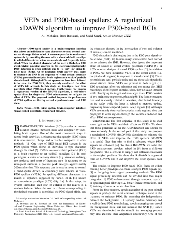 (PDF) VEPs and P300-based spellers: A regularized x DAWN algorithm to ...
