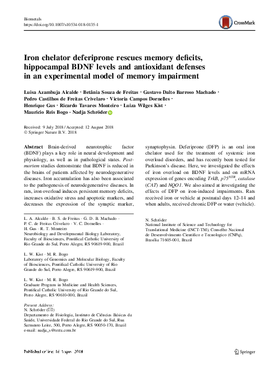 (PDF) Iron chelator deferiprone rescues memory deficits, hippocampal ...