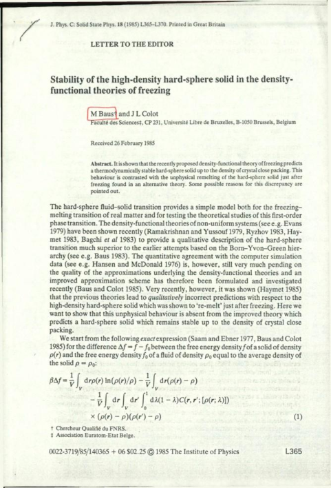 (PDF) Stability of the high-density hard-sphere solid in the density ...