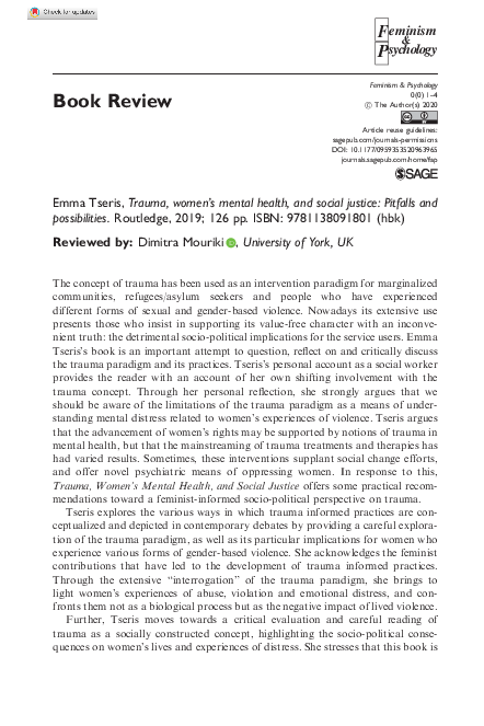 (PDF) Trauma, women’s mental health, and social justice: Pitfalls and ...