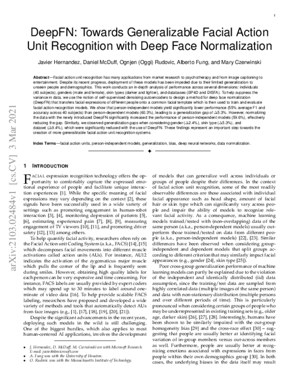 (PDF) DeepFN: Towards Generalizable Facial Action Unit Recognition with Deep Face Normalization