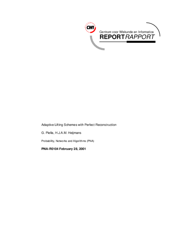 Pdf Adaptive Lifting Schemes With Perfect Reconstruction