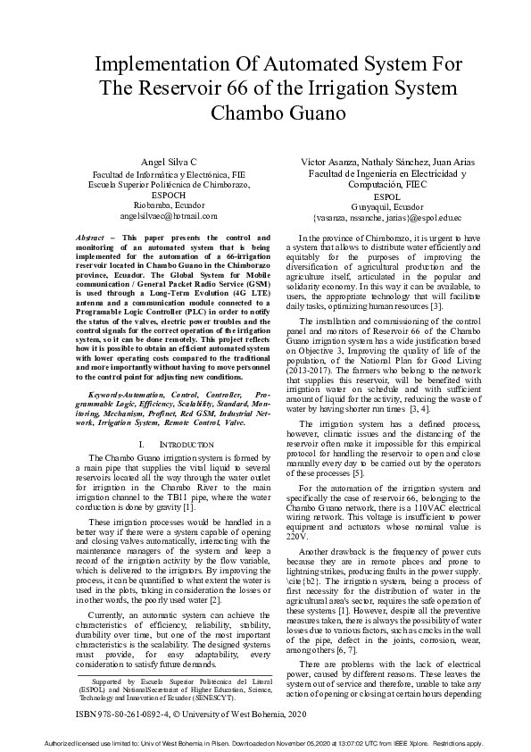 (PDF) Implementation Of Automated System For The Reservoir 66 of the ...