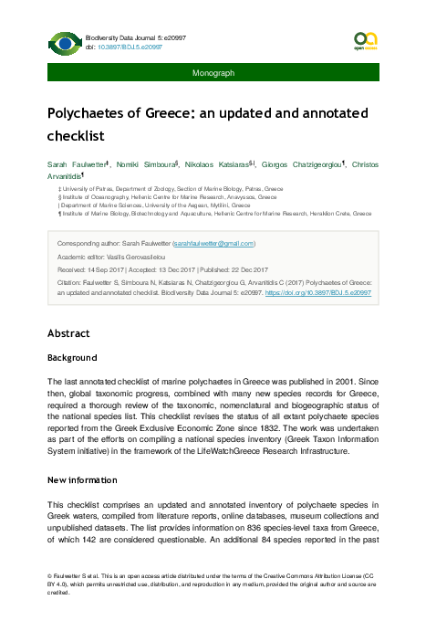 (PDF) Polychaetes of Greece: an updated and annotated checklist