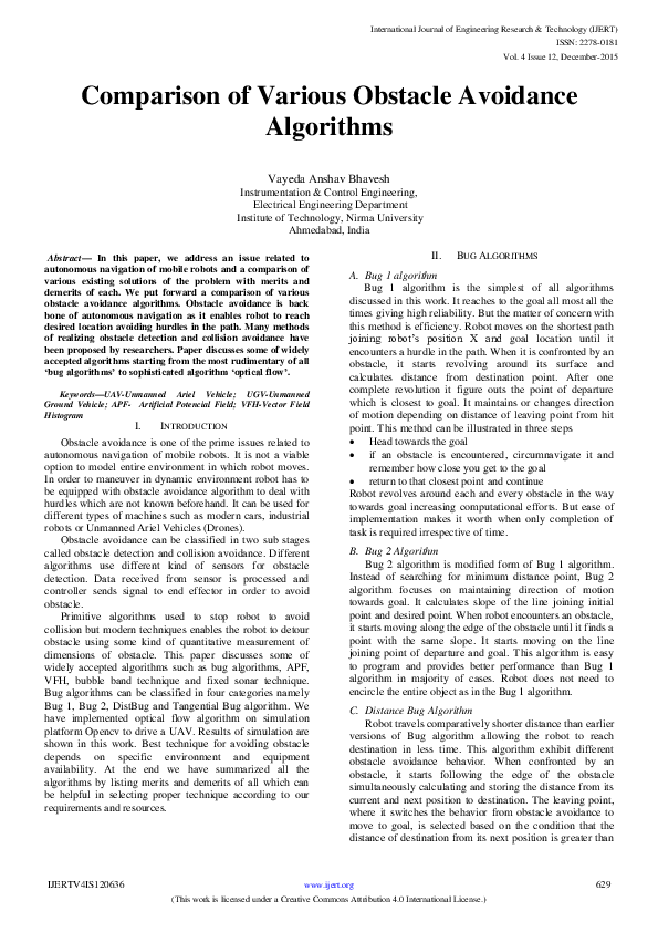 (PDF) Comparison of Various Obstacle Avoidance Algorithms (PDF) Comparison of Various Obstacle Avoidance Algorithms
