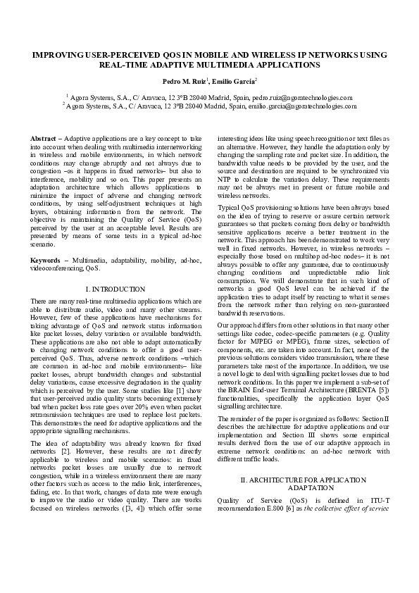 Pdf Improving User Perceived Qos In Mobile And Wireless Ip Networks Using Real Time Adaptive
