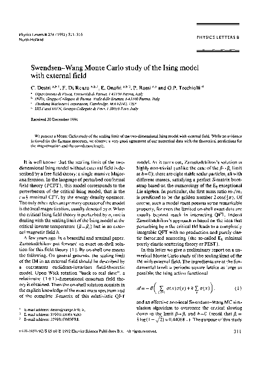 (PDF) Swendsen-Wang Monte Carlo study of the Ising model with external field