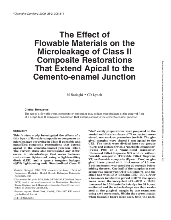 Pdf The Effect Of Flowable Materials On The Microleakage Of Class Ii Composite Restorations