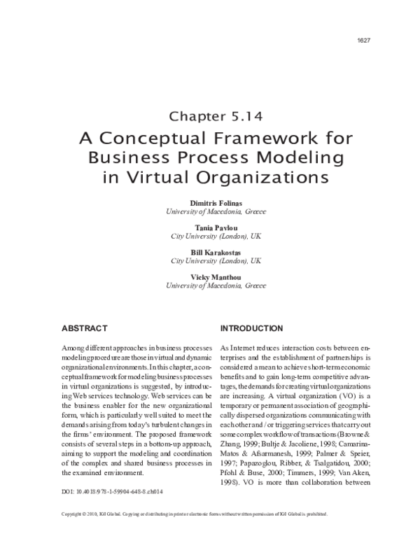 (PDF) A Conceptual Framework for Business Process Modeling in Virtual Organizations