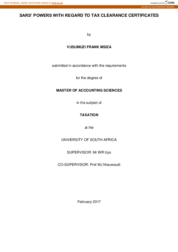 (PDF) SARS’powers with regard to tax clearance certificates