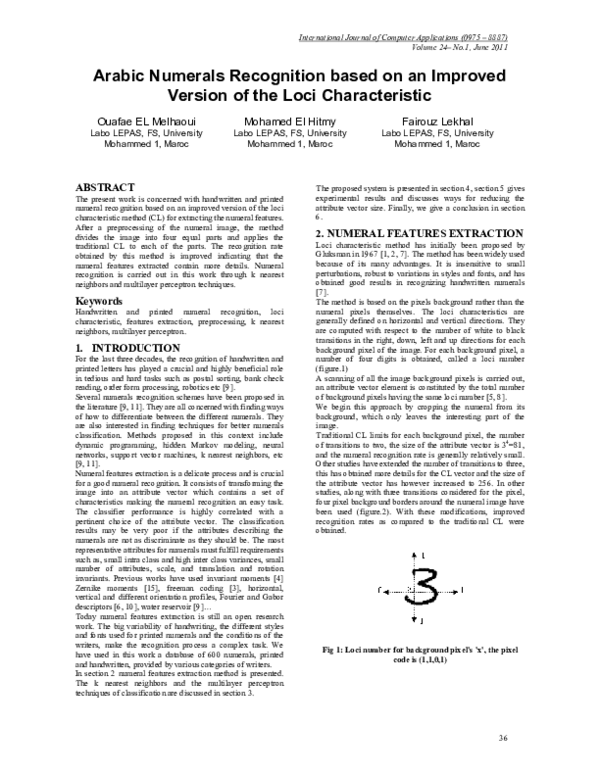 (PDF) Arabic Numerals Recognition based on an Improved Version of the Loci Characteristic