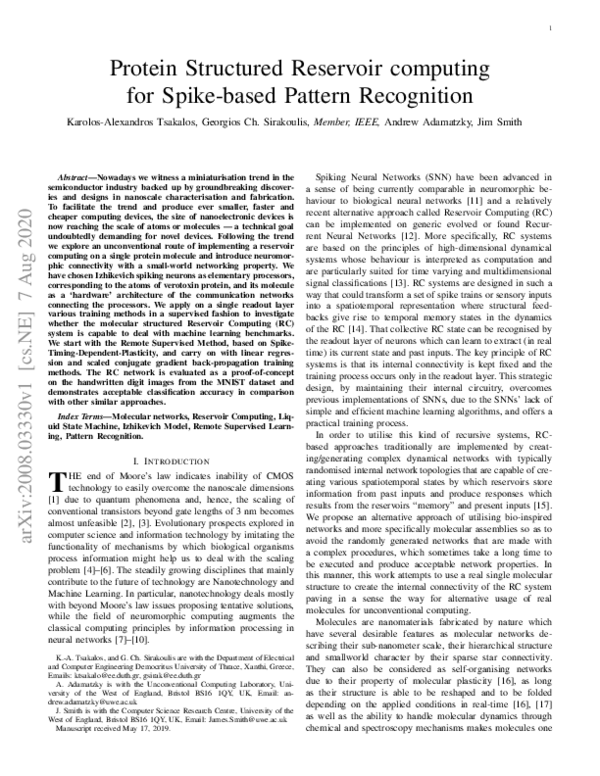 Pdf Spike Based Reservoir Computing With Proteins
