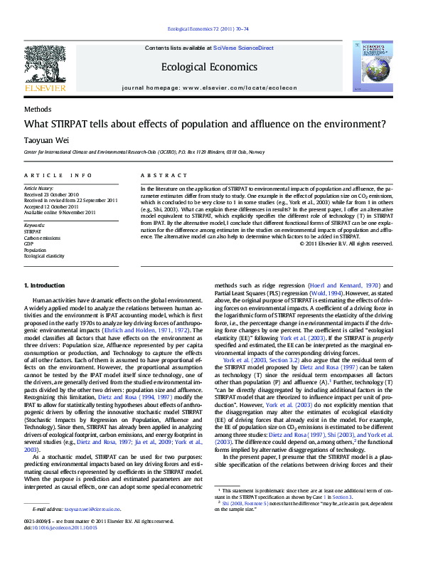 (PDF) What STIRPAT tells about effects of population and affluence on ...
