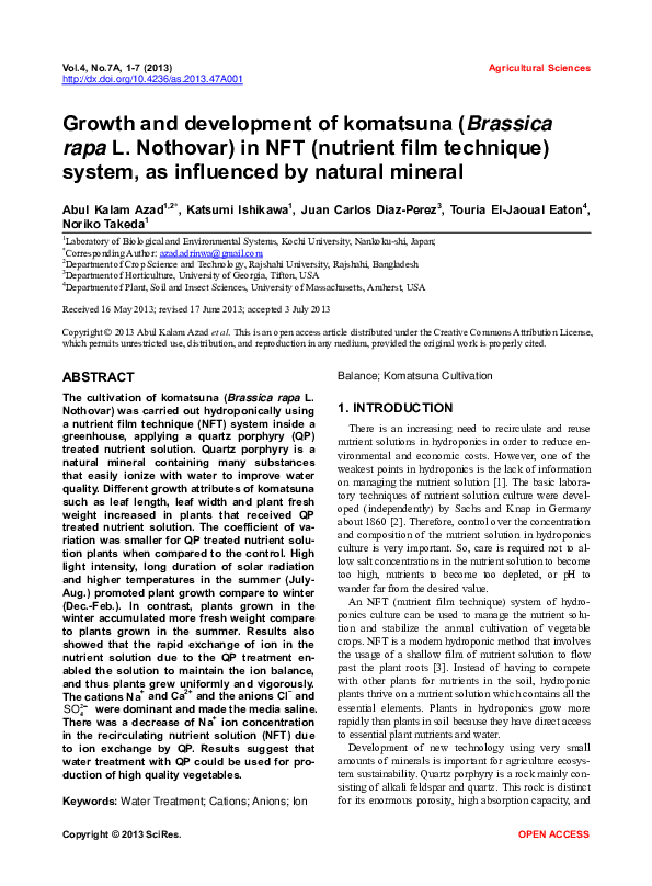 Growth and development of komatsuna ( Brassica rapa L. Nothovar) in NFT ...