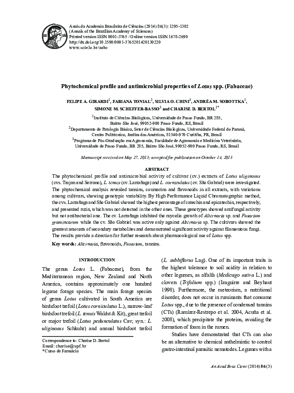 (PDF) Phytochemical profile and antimicrobial properties of Lotus spp ...