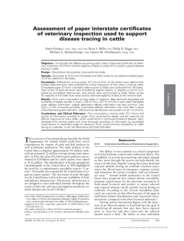 (PDF) Assessment of paper interstate certificates of veterinary ...