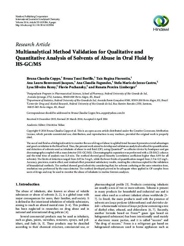 (PDF) Multianalytical Method Validation for Qualitative and Quantitative Analysis of Solvents of ...