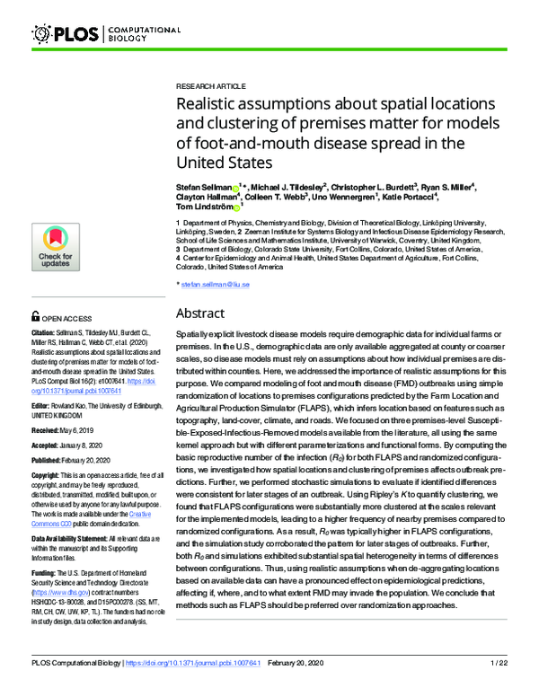 Realistic assumptions about spatial locations and clustering of premises matter for models of ...