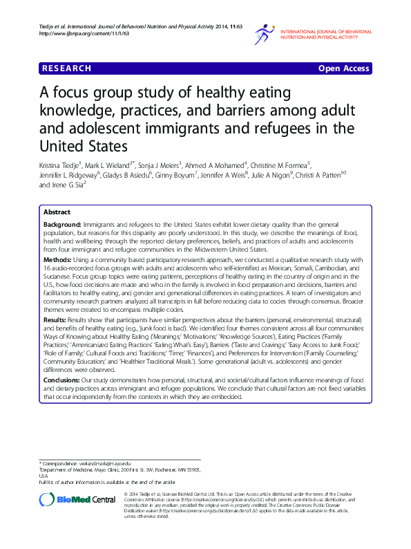 (PDF) A focus group study of healthy eating knowledge, practices, and ...