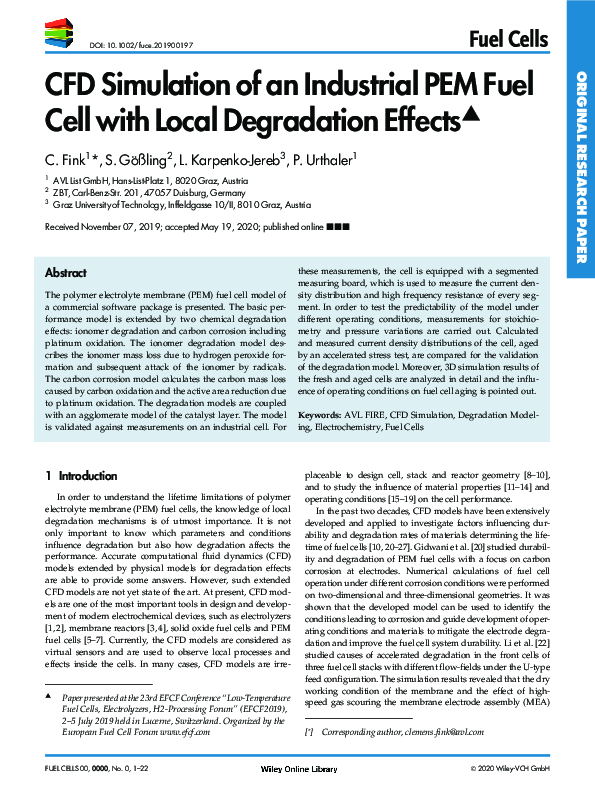 (PDF) CFD Simulation of an Industrial PEM Fuel Cell with Local Degradation Effects