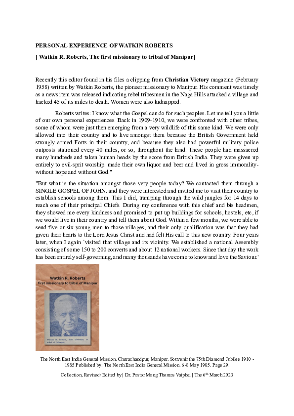 (PDF) PERSONAL EXPERIENCE OF WATKIN ROBERTS [ Watkin R. Roberts, The ...