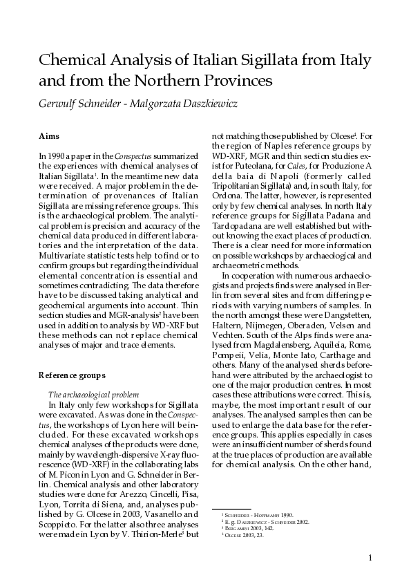 (PDF) Chemical Analysis of Italian Sigillata from Italy and from the ...