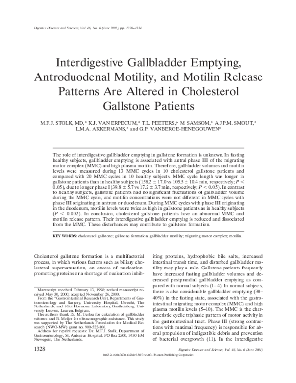 (PDF) Interdigestive Gallbladder Emptying, Antroduodenal Motility, and ...