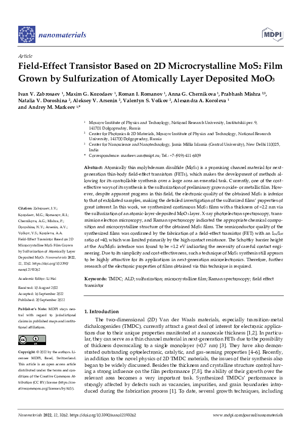(PDF) Field-Effect Transistor Based on 2D Microcrystalline MoS2 Film ...
