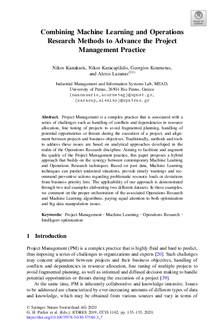 (PDF) Combining Machine Learning and Operations Research Methods to Advance the Project ...