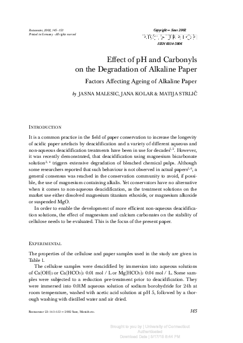 (PDF) Effect of pH and Carbonyls on the Degradation of Alkaline Paper ...