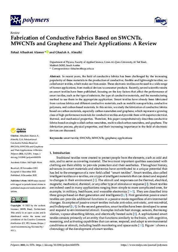 Pdf Fabrication Of Conductive Fabrics Based On Swcnts Mwcnts And
