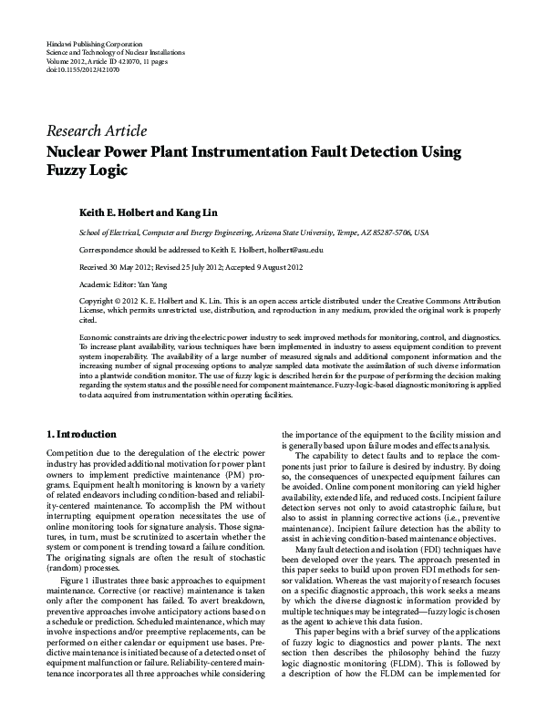 (PDF) Nuclear Power Plant Instrumentation Fault Detection Using Fuzzy Logic