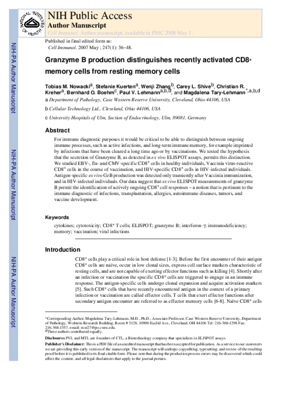 (PDF) Granzyme B production distinguishes recently activated CD8 ...