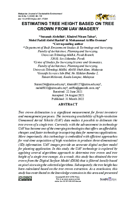 (PDF) Estimating Tree Height Based on Tree Crown from Uav Imagery