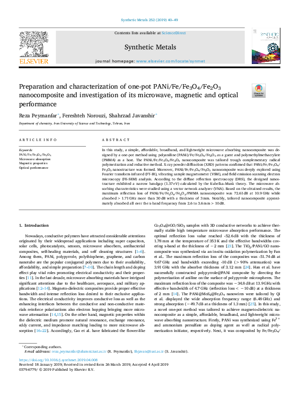 (PDF) Preparation and characterization of one-pot PANi/Fe/Fe3O4/Fe2O3 nanocomposite and ...