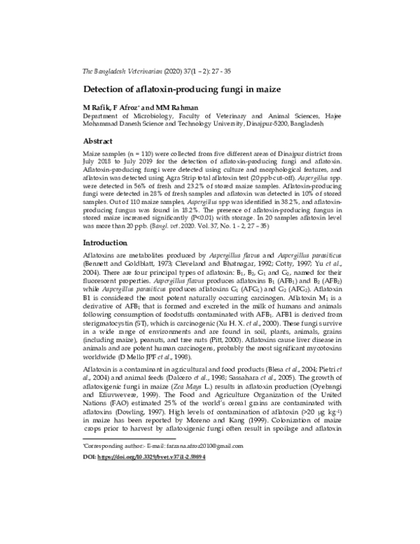 (PDF) Detection of aflatoxin-producing fungi in maize