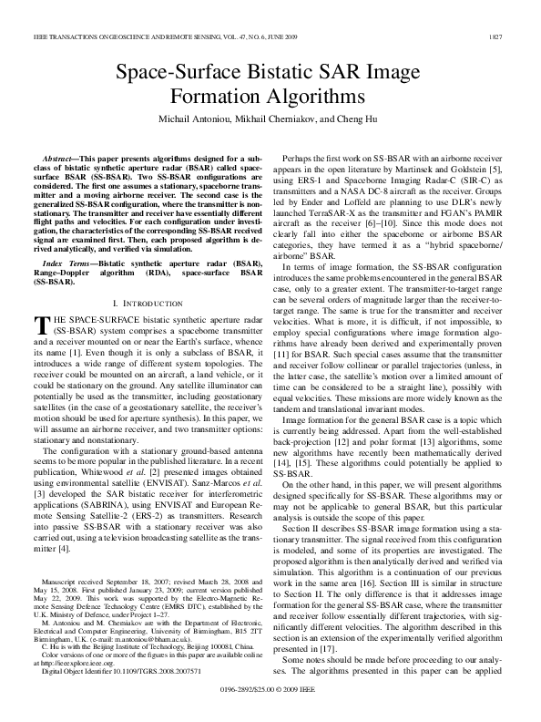 (PDF) Space-Surface Bistatic SAR Image Formation Algorithms