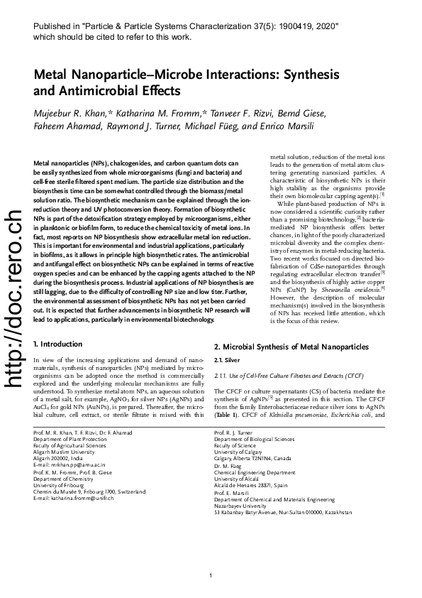 (PDF) Metal Nanoparticle–Microbe Interactions: Synthesis and ...