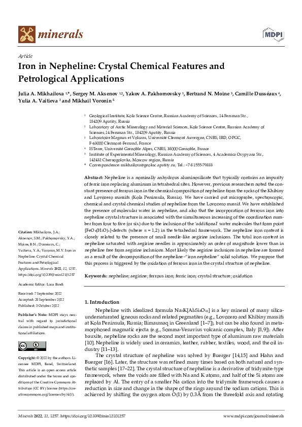 (PDF) Iron in Nepheline: Crystal Chemical Features and Petrological ...