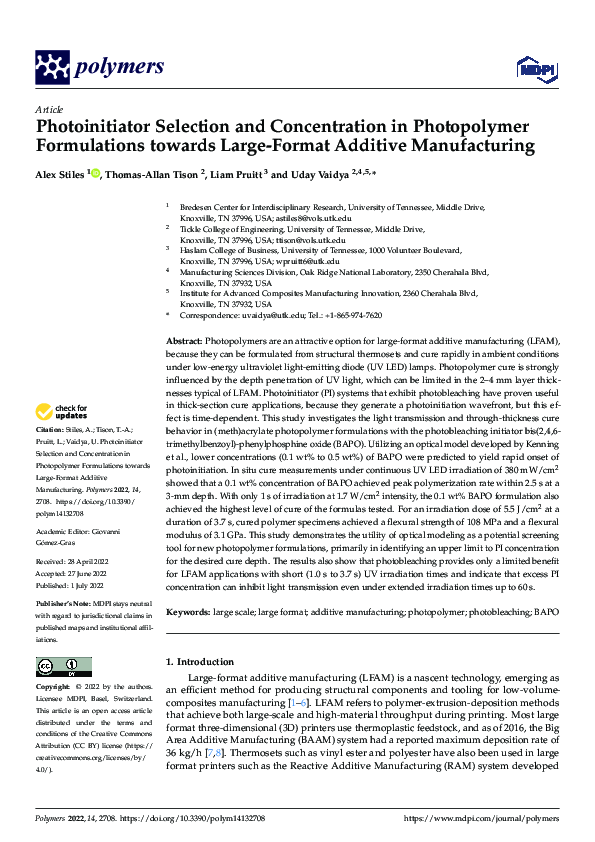 (PDF) Photoinitiator Selection and Concentration in Photopolymer Formulations towards Large ...