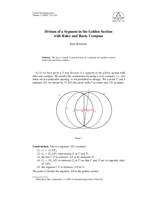 (PDF) Divison of a segment in the golden section with ruler and rusty ...