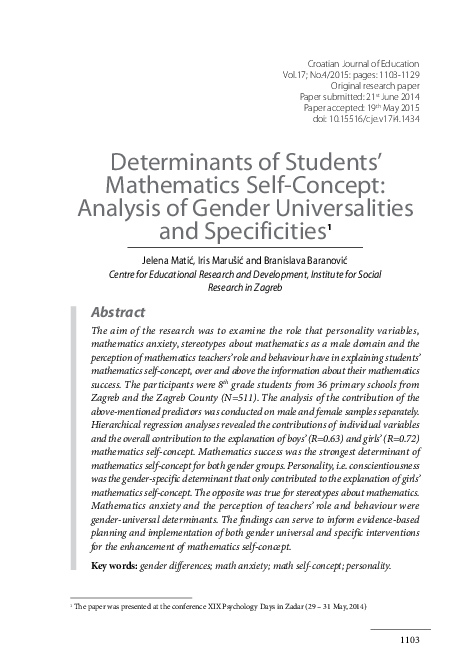 (PDF) Determinants of Students' Mathematics Self-Concept: Analysis of ...