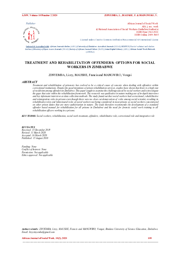 (PDF) Treatment and rehabilitation offenders: Options for social ...