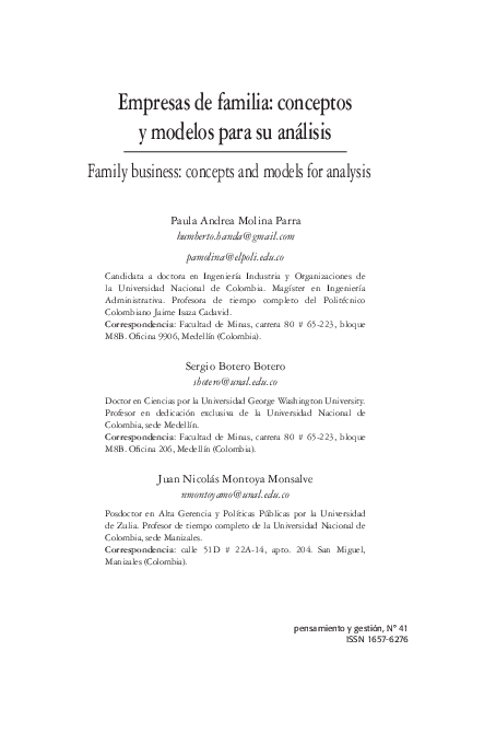 (PDF) Empresas de familia: conceptos y modelos para su análisis