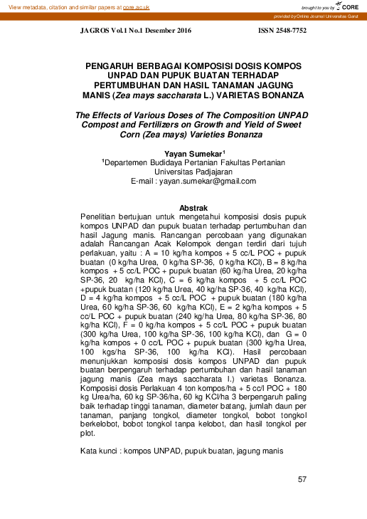 (PDF) PENGARUH BERBAGAI KOMPOSISI DOSIS KOMPOS UNPAD DAN PUPUK BUATAN TERHADAP PERTUMBUHAN DAN ...