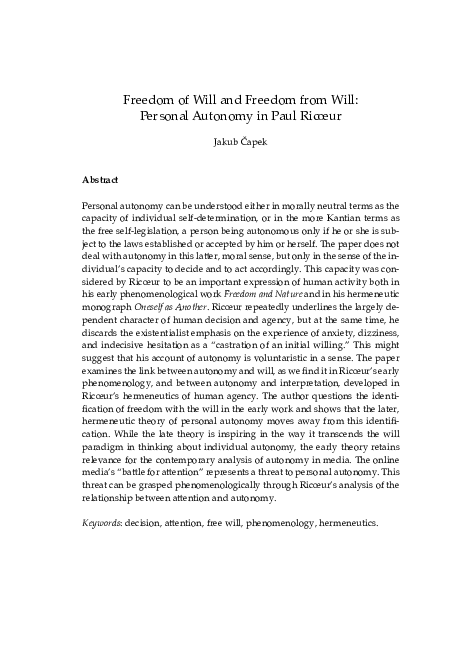 (PDF) Freedom of Will and Freedom from Will: Personal Autonomy in Paul ...