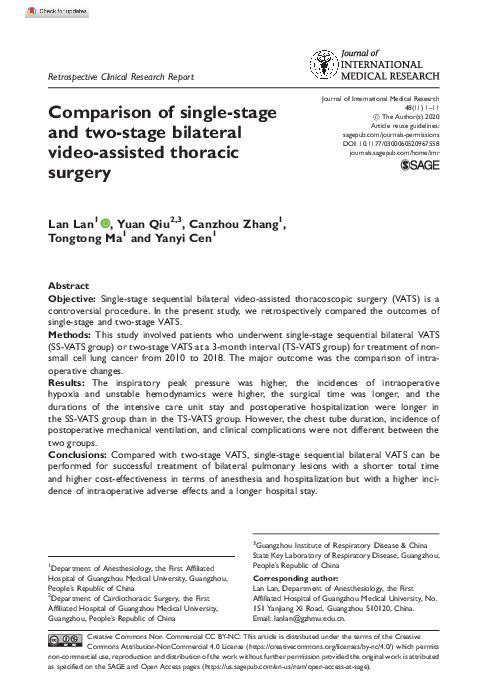(PDF) Single-Stage vs Two-Stage VATS Outcomes in Lung Cancer Surgery