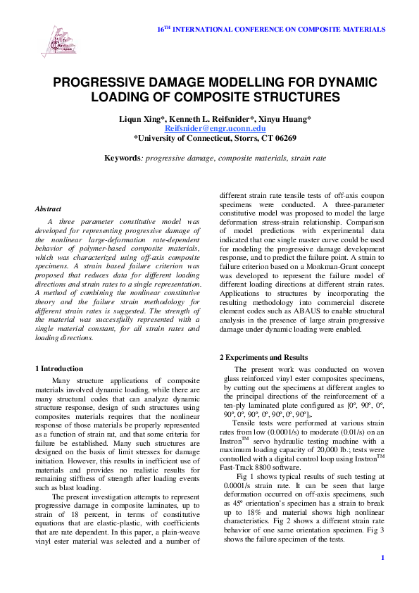 (PDF) Progressive Damage Modelling for Dynamic Loading of Composite Structures